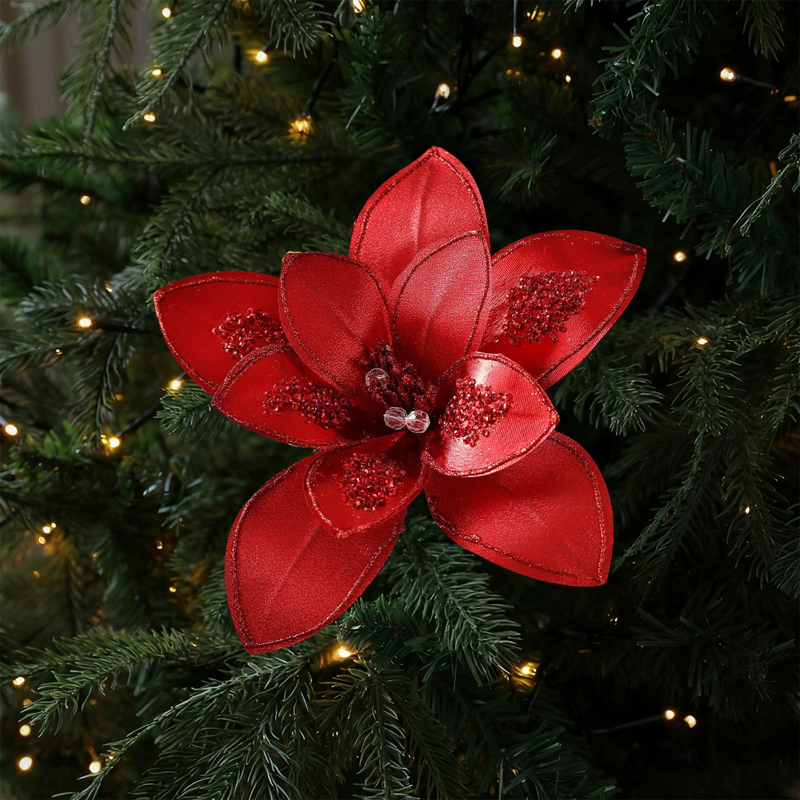 BAOPAI Christmas Artificial Flowers Bouquet Realistic Enduring Festive ...