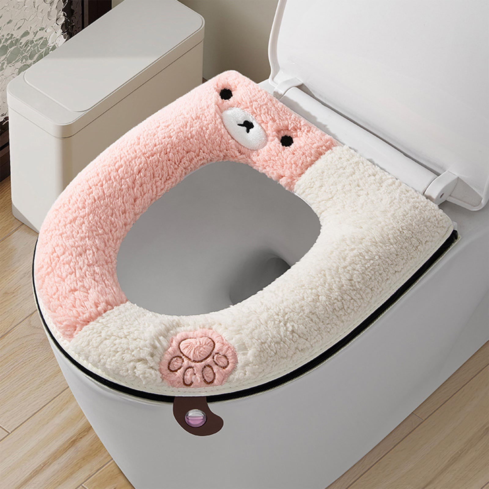 BAOPAI Cute Bear Design Toilet Seat Cover Winter Warm Soft Fluffy ...
