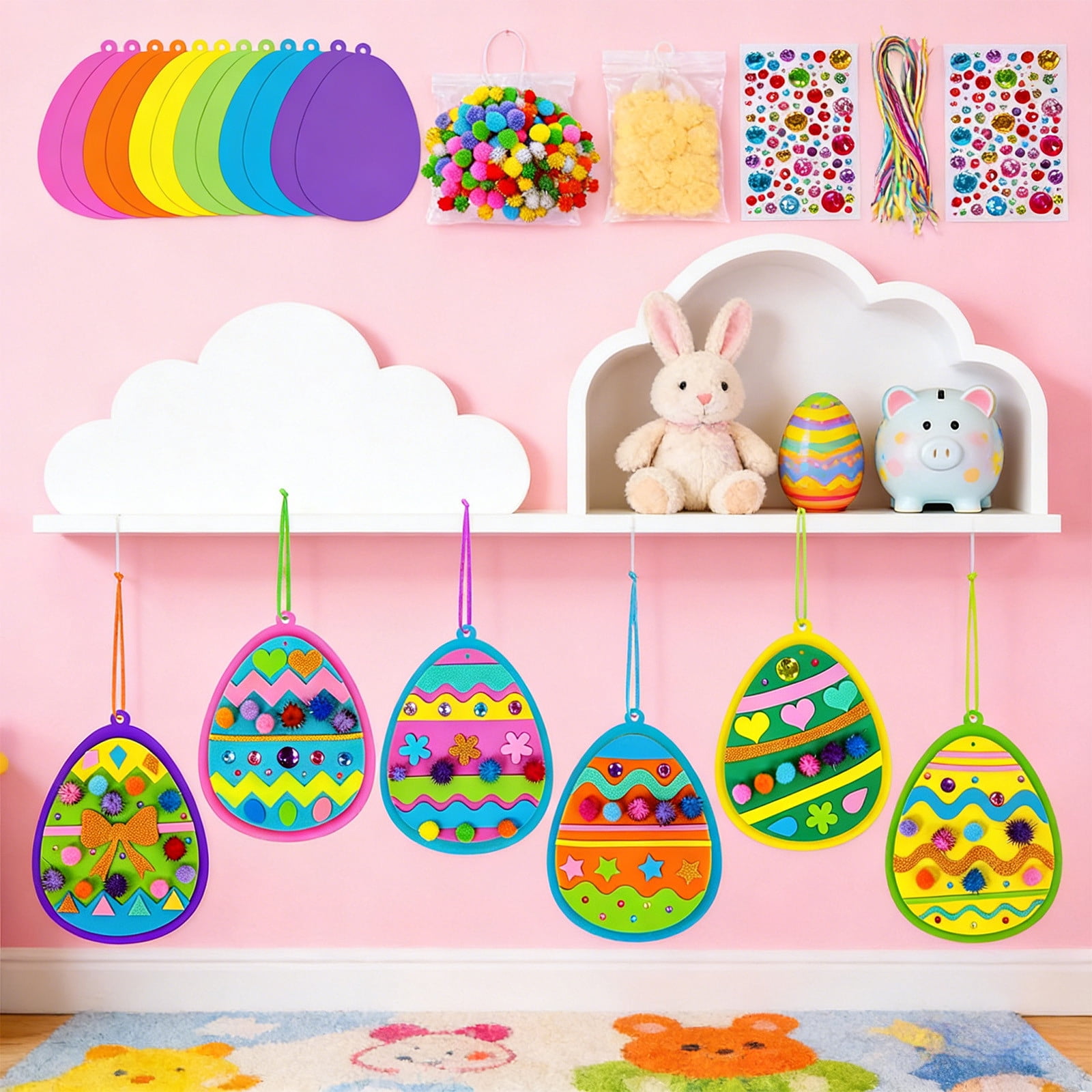 BAOPAI DIY Easter Egg Decorations Craft Kit with Foam Ornaments and ...