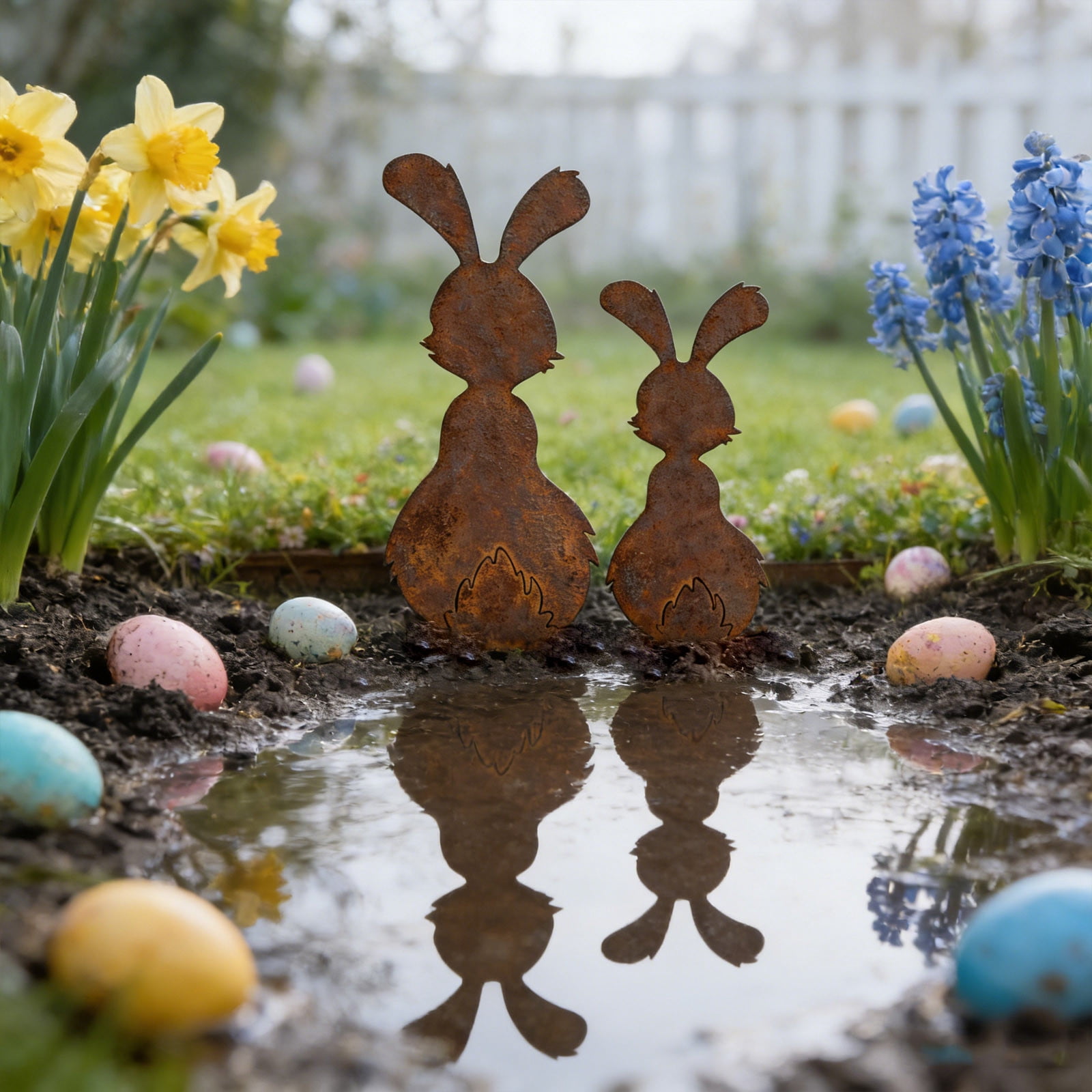 BAOPAI Durable Iron Rabbit Silhouette Ground Stakes for Easter Outdoor ...