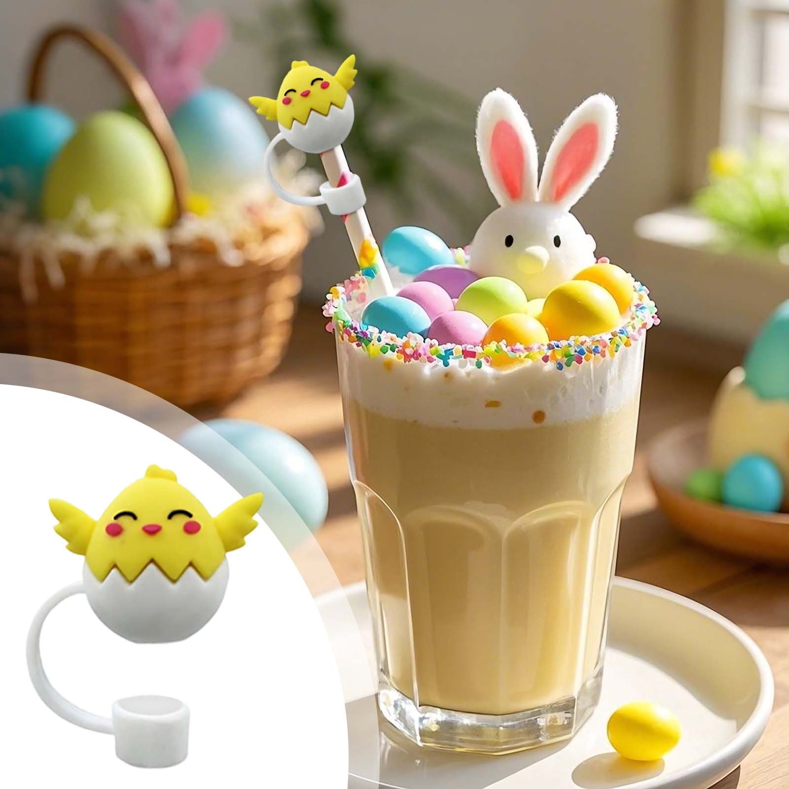 BAOPAI Easter Straw Caps and Covers - Reusable Silicone Drink Straw ...