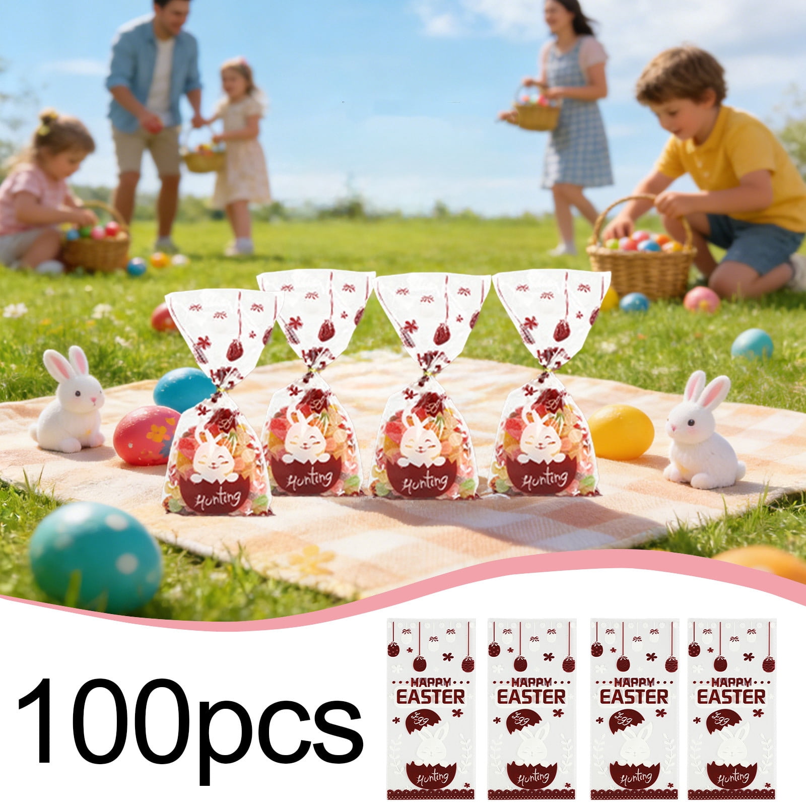 BAOPAI Easter Themed Transparent Plastic Candy Bags with Decorative ...