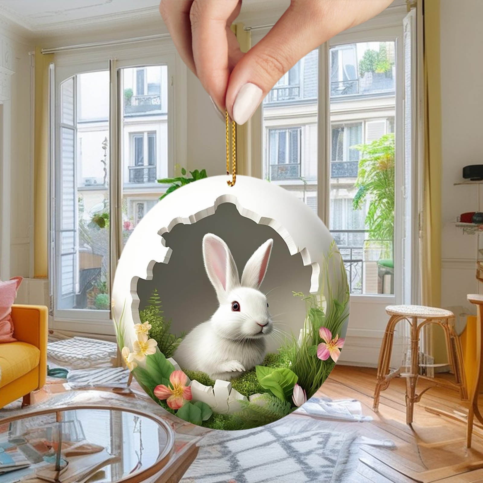 BAOPAI Easter Tree Hole Rabbit Ornament, Durable Acrylic Hanging ...