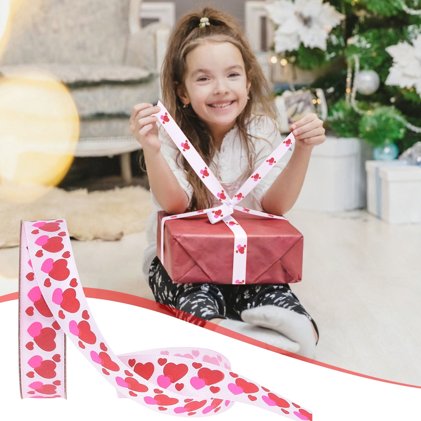 BAOPAI Easy to Shape Wired Gold Foil Printed Heart Design Satin Ribbon ...