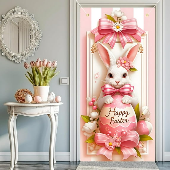 BAOPAI Enchanting Easter Door Decor with Adorable Bunny Holding Eggs ...