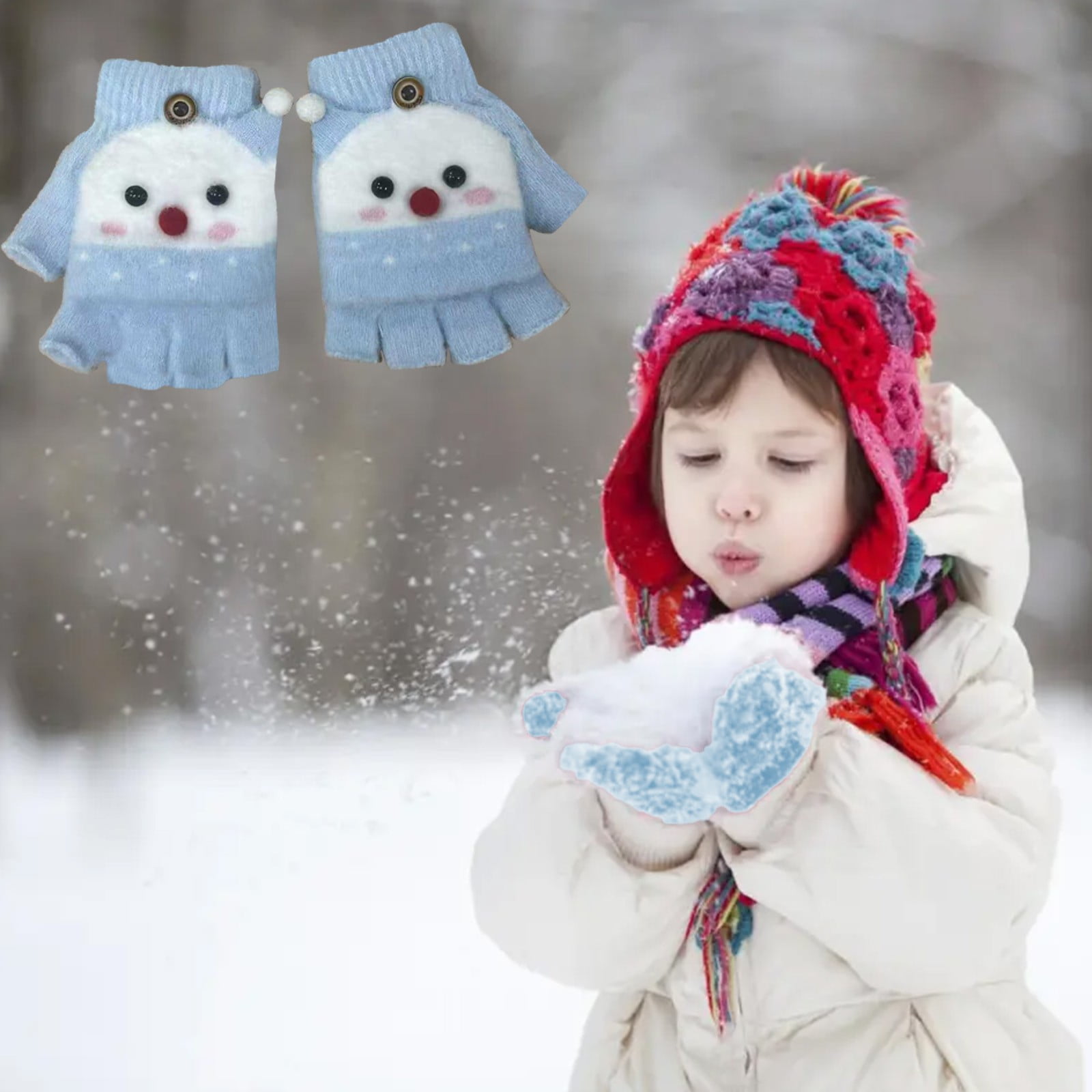 BAOPAI Enduring Winter Gloves Half Finger Knitted Designs Snowman ...