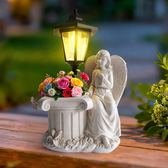 BAOPAI Garden Decor Solar LED Light with Flower Pot- Resin Praying ...