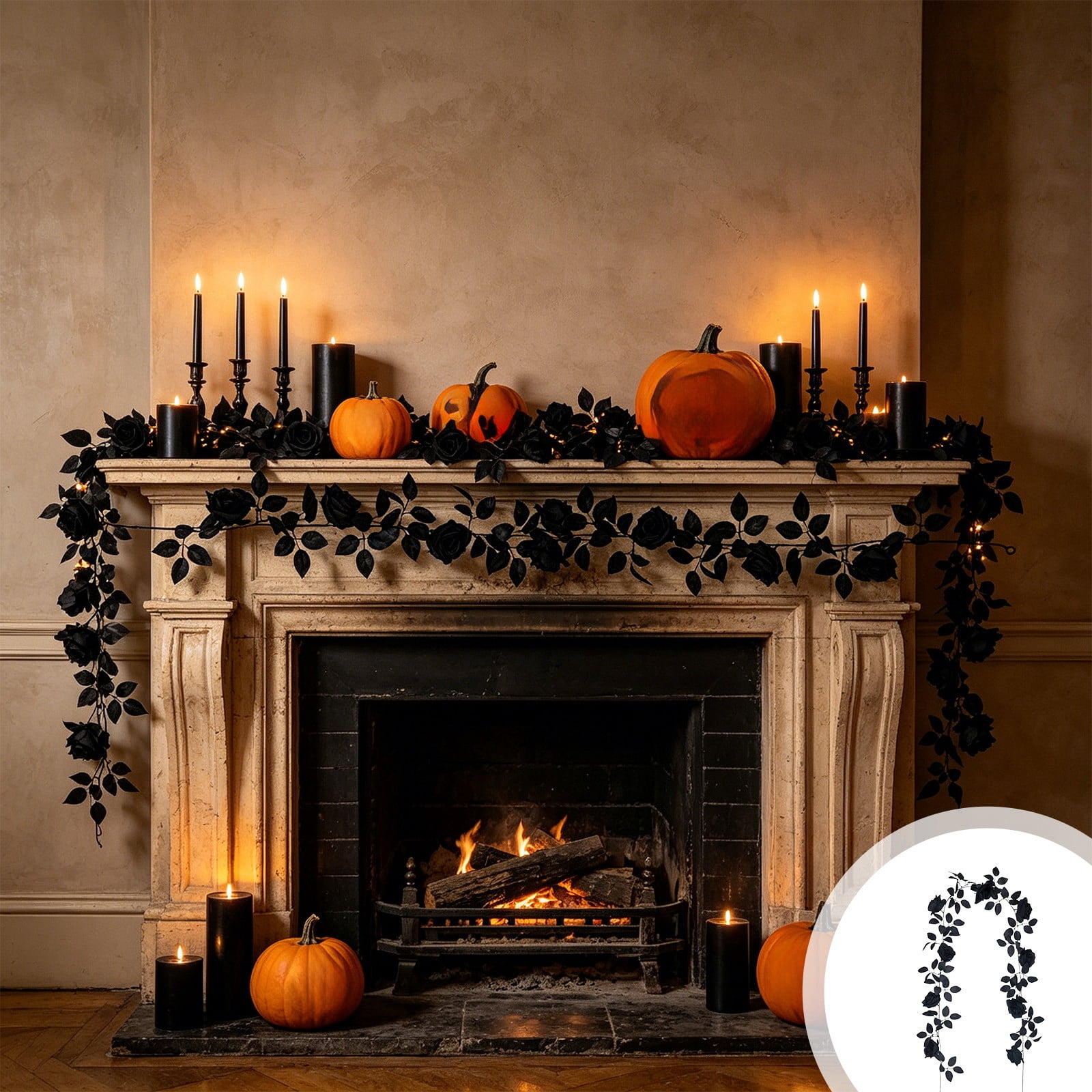 BAOPAI Halloween Artificial Black Rose Leaves And Rose Garland - Spooky ...