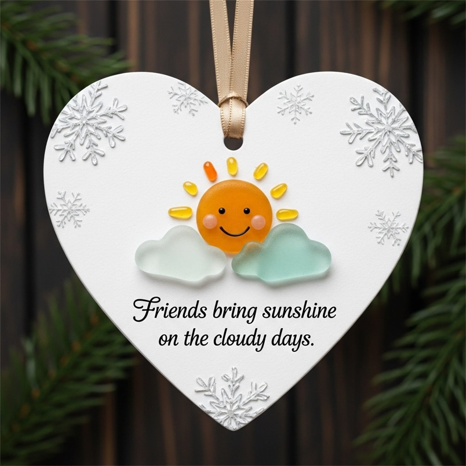 BAOPAI Handmade Heart-Shaped Sea Glass Friendship FamilyTree Ornament ...