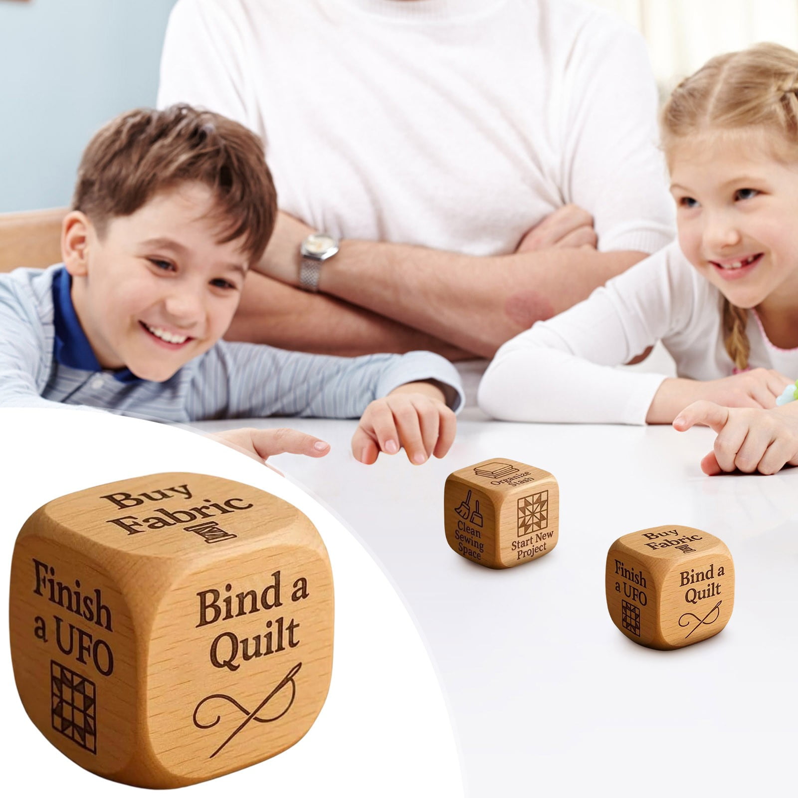 BAOPAI Handmade Wooden Quilters Decision Dice with Engraved Designs for ...