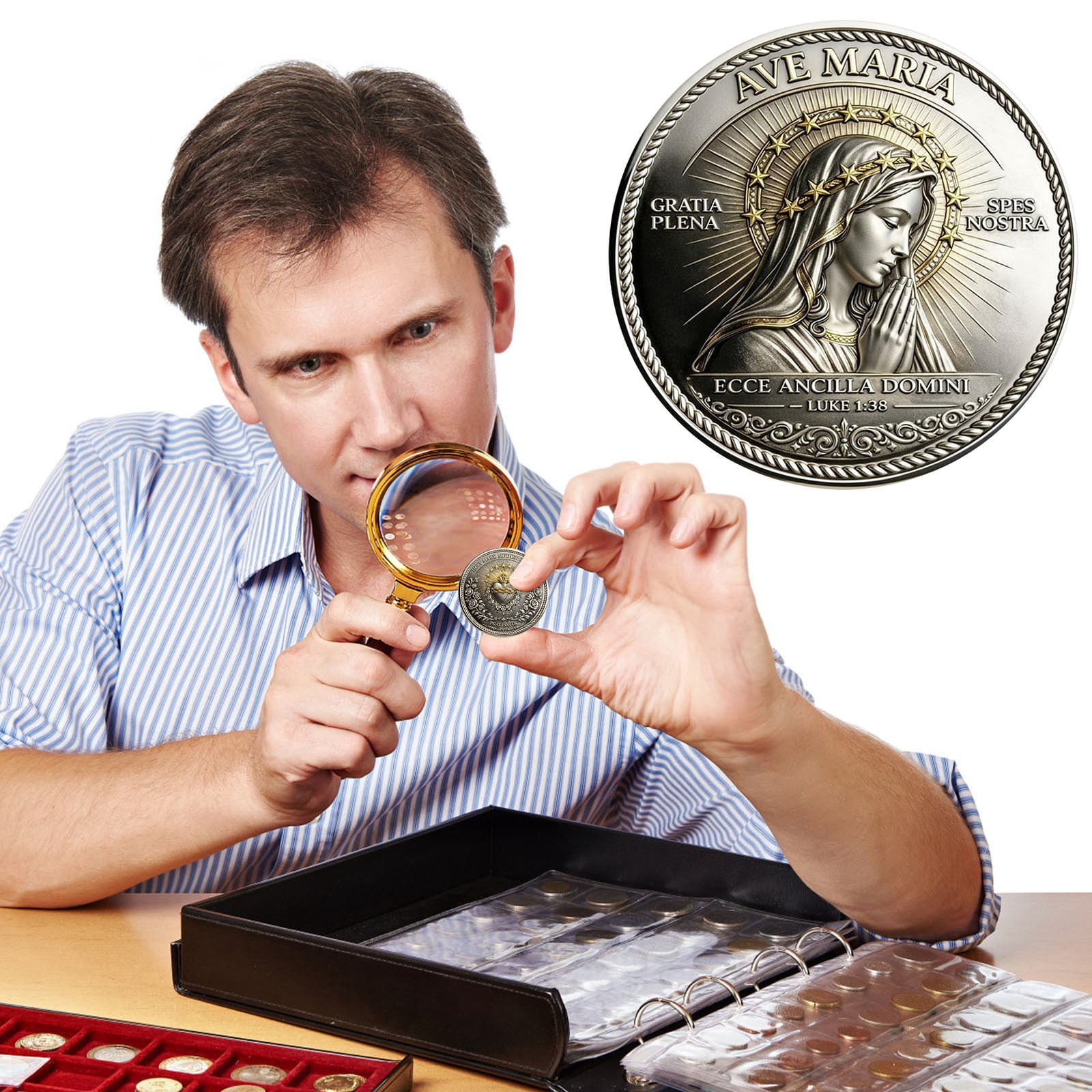 BAOPAI Holy Mary Commemorative Coin - Sacred Heart Design with Latin ...