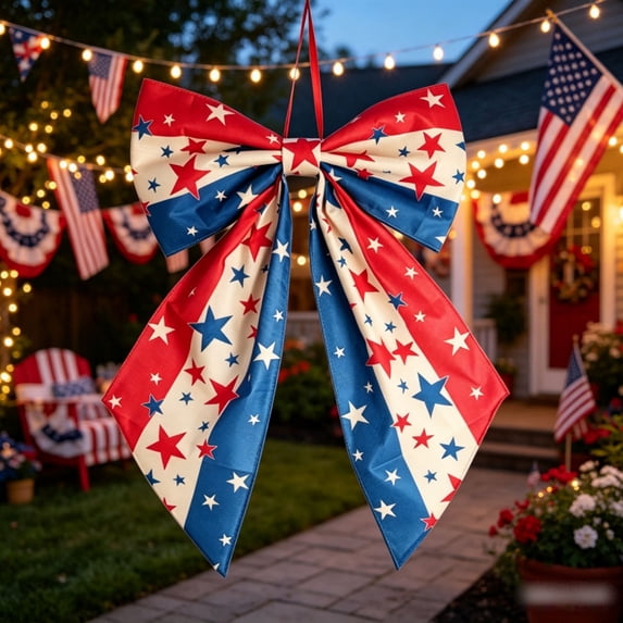BAOPAI Independence Day Red White Blue Star Bow - Patriotic Decorative ...