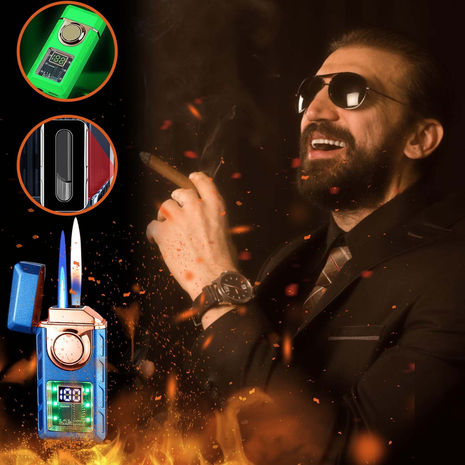 BAOPAI Intelligent Voice Control Double Flame USB Rechargeable Lighter ...