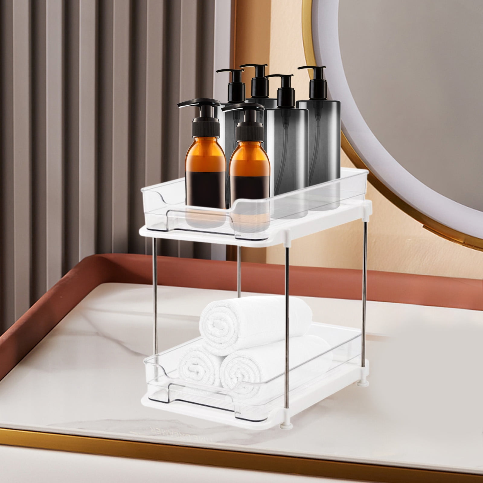 BAOPAI Kitchen Double Layer Storage Rack PET Transparent Cosmetic ...