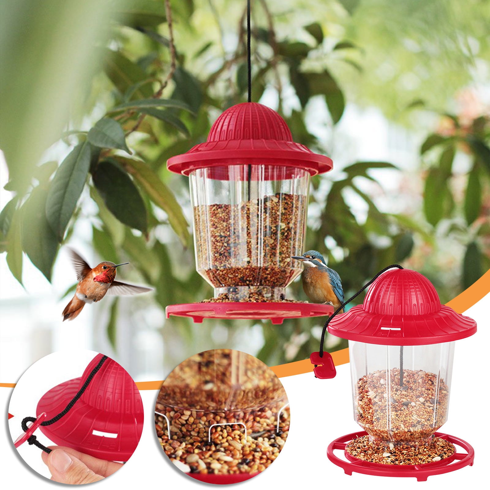 BAOPAI Large Capacity Outdoor Hanging Bird Feeder with Transparent ...