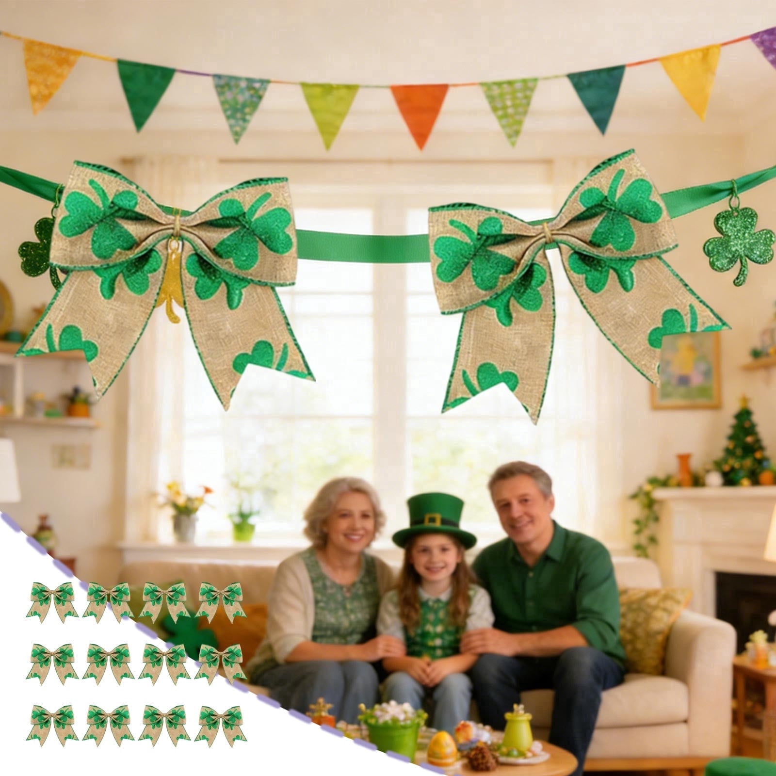 BAOPAI Large St. Patrick's Day Decoration Bows with Ribbon for Front ...