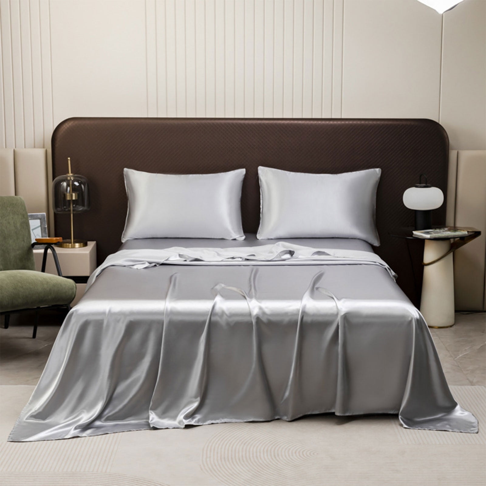 BAOPAI Luxurious Polyester Satin Queen Size Bed Sheet with Right Angle ...