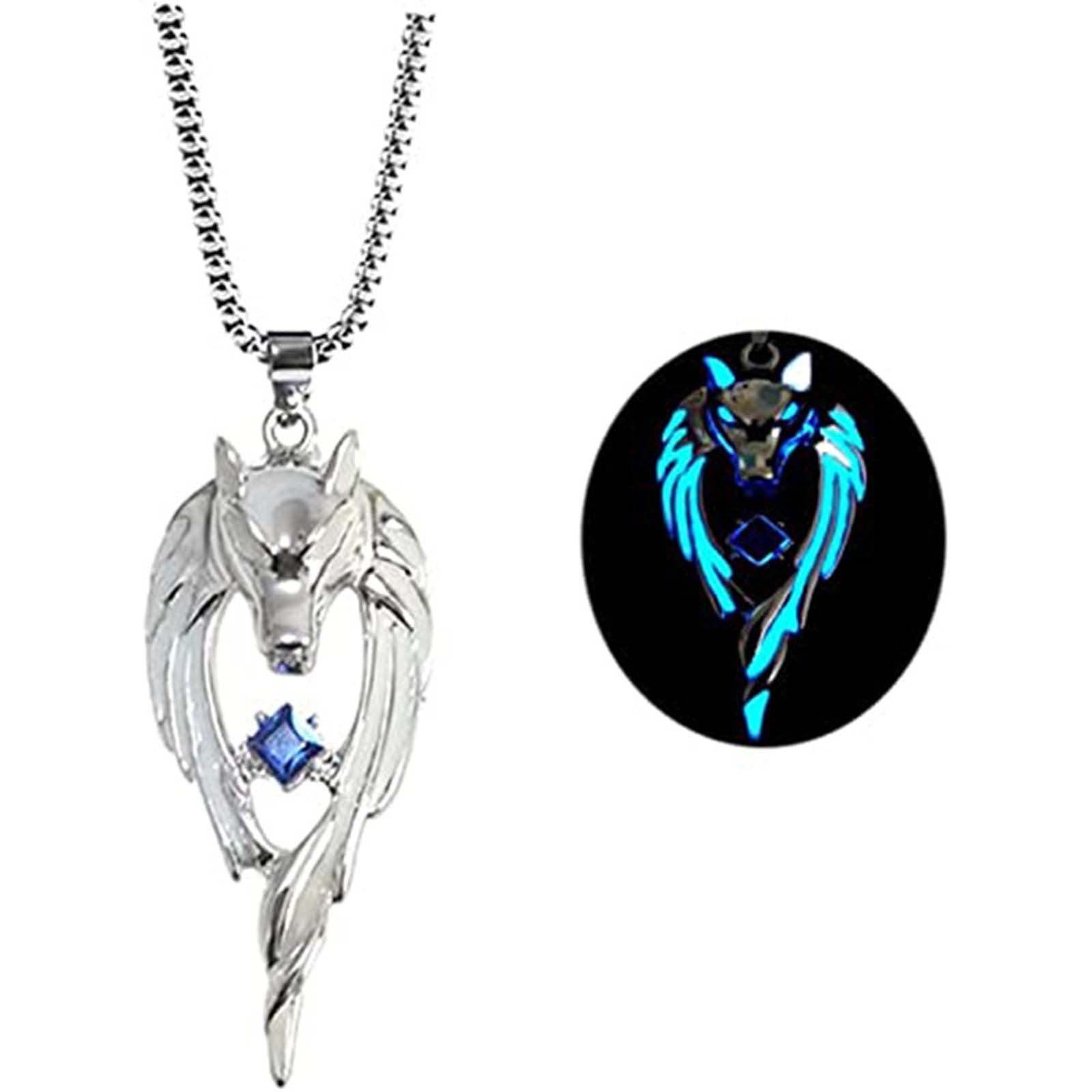 BAOPAI Men's Retro Hip-Hop Street Style Glowing Wolf Necklace Luminous ...