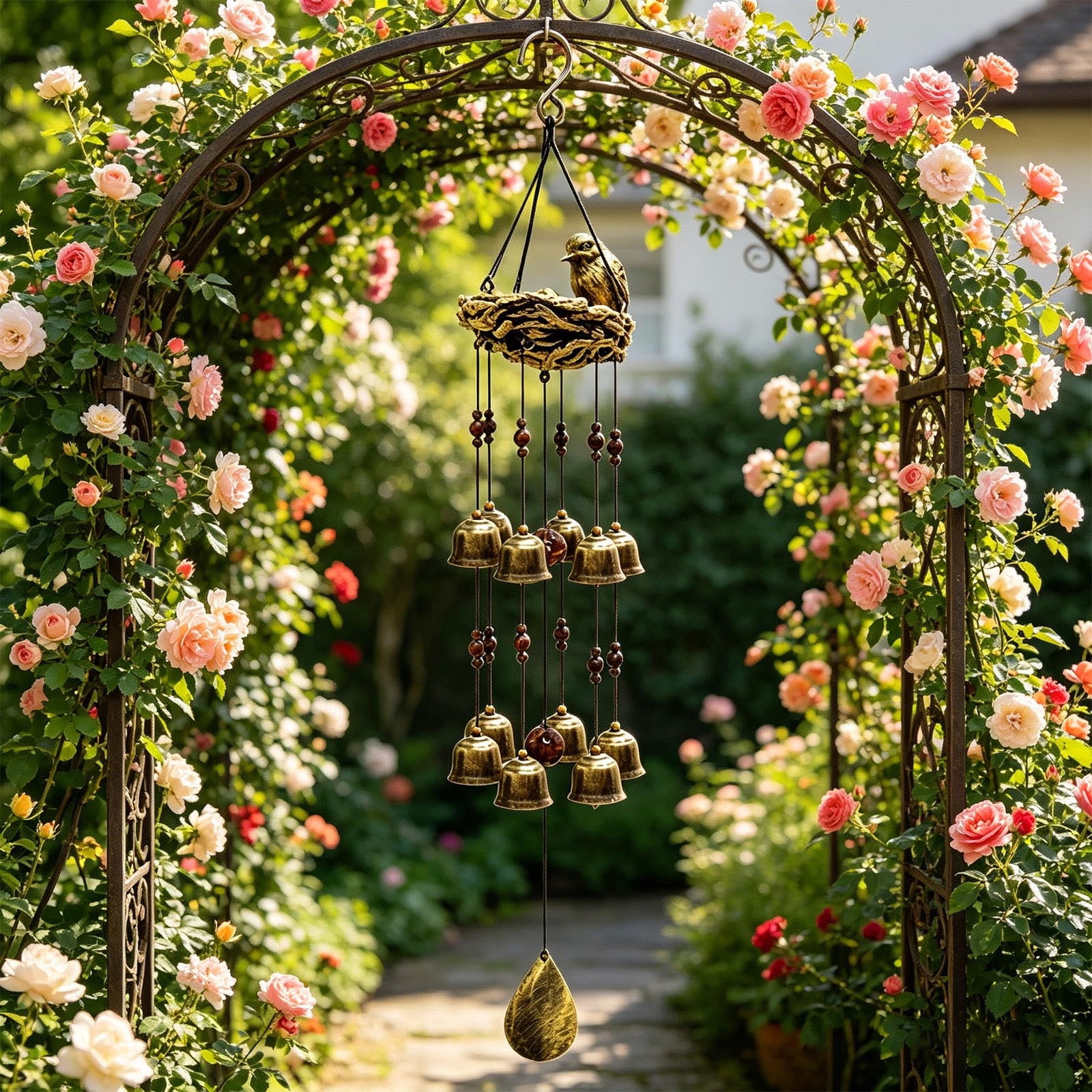 BAOPAI Metal Wind Chime with Birdhouse Design - Soothing Sounds Wind ...