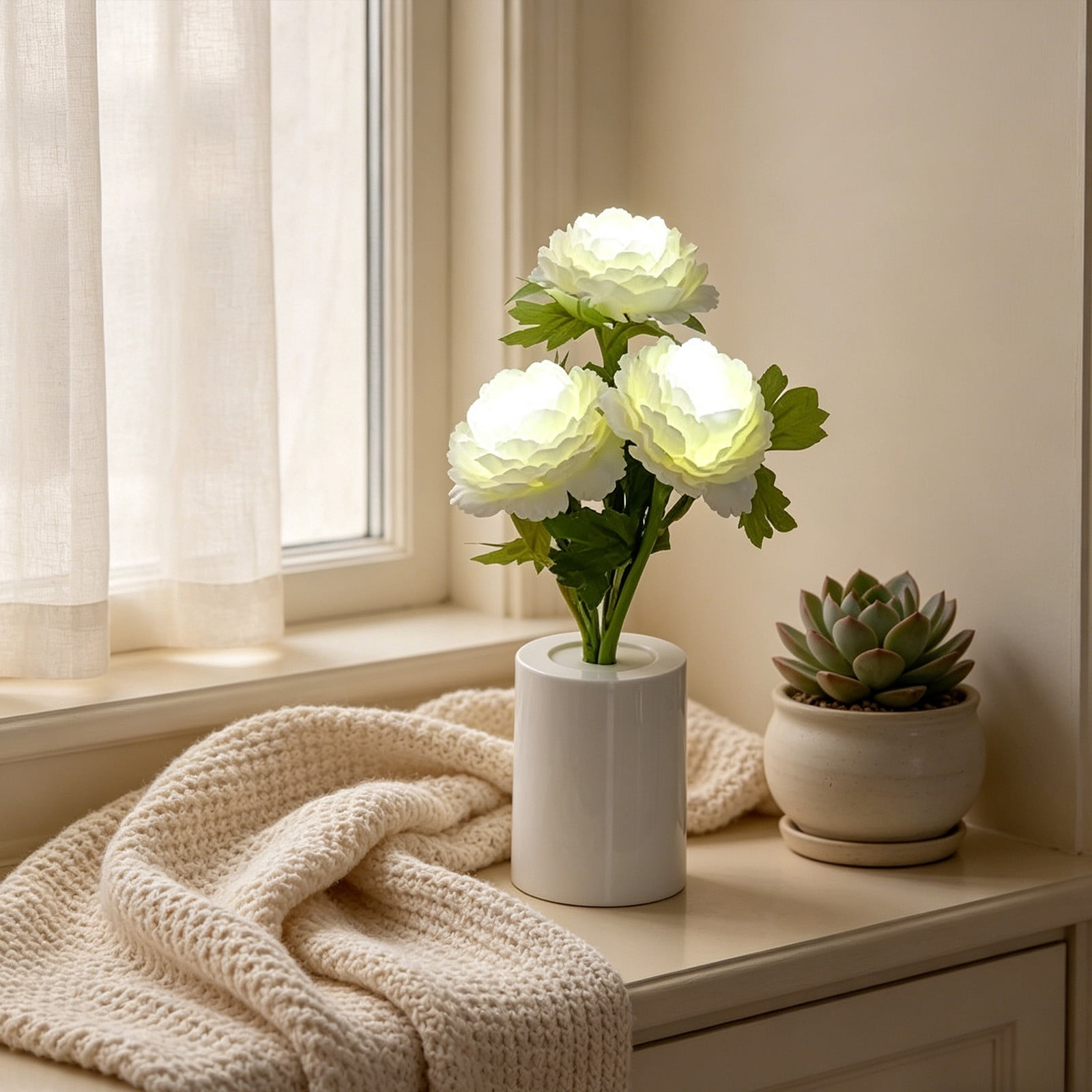 BAOPAI Peony Flower Night Light - Realistic Fake Flower LED Night Light ...