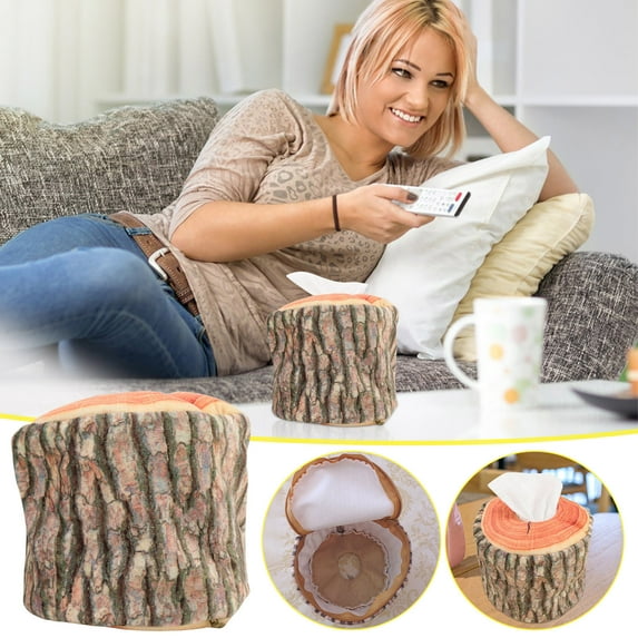 BAOPAI Simulated Stump Tissue Box with Zipper Closure Tree Ring Texture ...