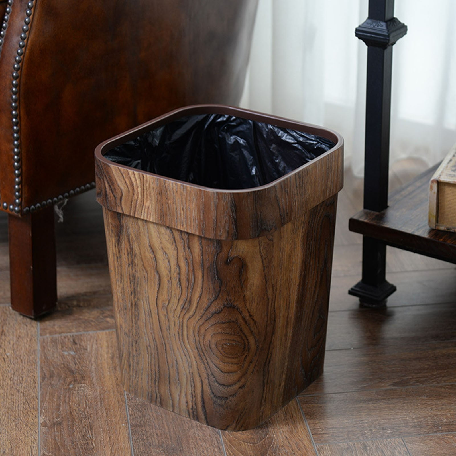 BAOPAI Square Imitation Wood Grain Household Trash Can with Tight Seal ...