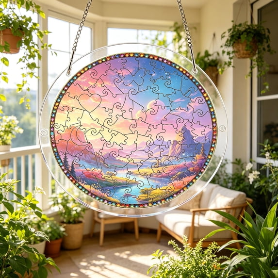BAOPAI Stained Glass Style Round Acrylic Suncatcher Puzzle - 83 Pieces ...