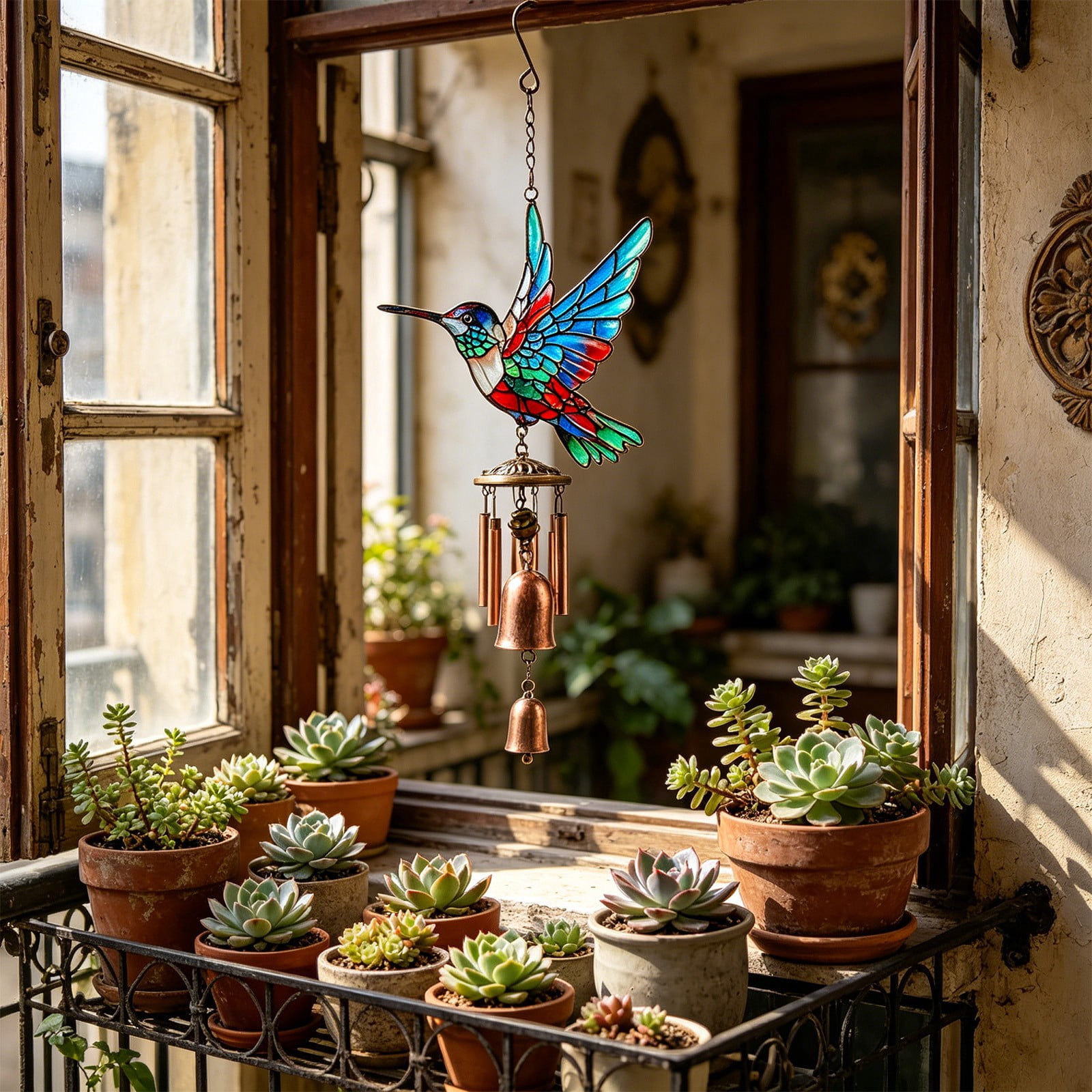 BAOPAI Stained Hummingbirds Wind Chime Metal Bells- Colorful Iron ...