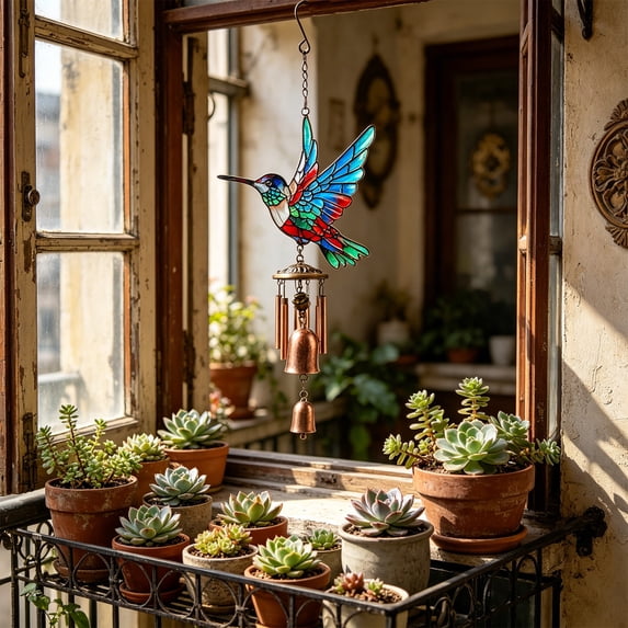 BAOPAI Stained Hummingbirds Wind Chime Metal Bells- Colorful Iron ...