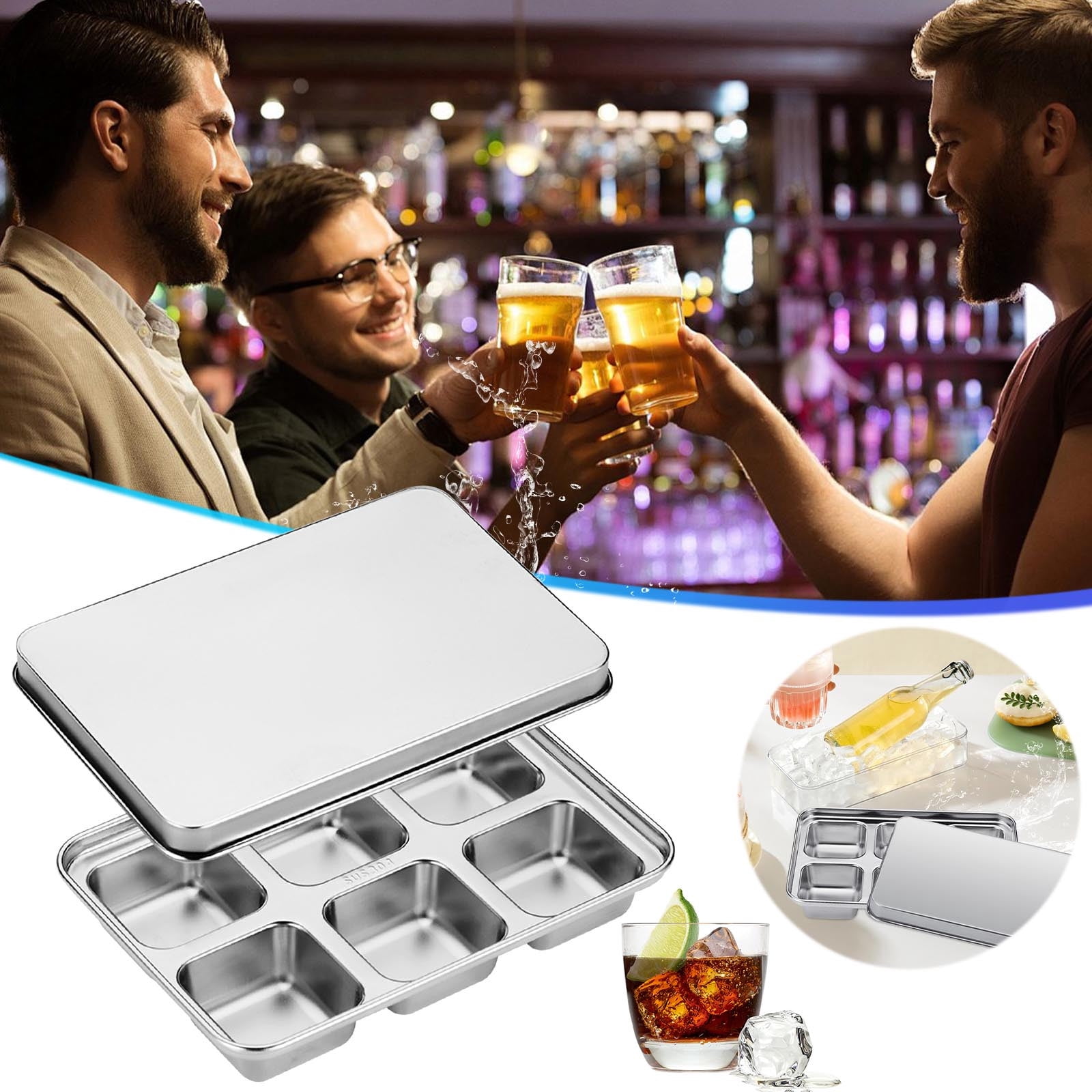 BAOPAI Stainless Steel Ice Cubes Trays with Lid - Easy Release Metal ...
