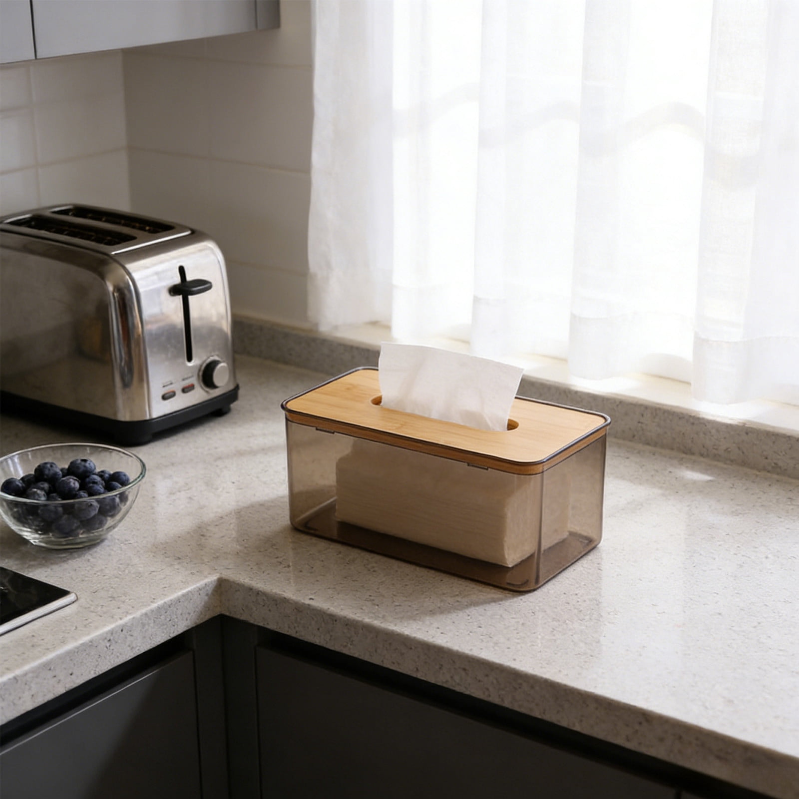 BAOPAI Tissue Box with Transparent Wood Design Firm Plastic Waterproof ...