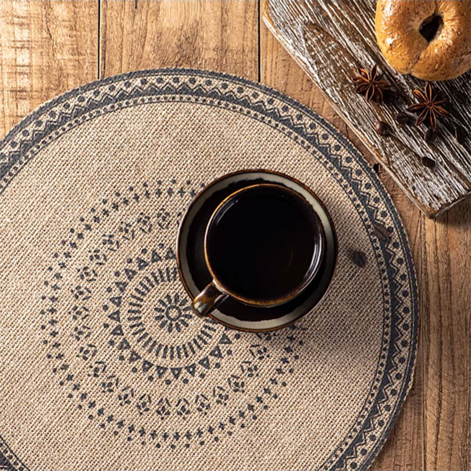 BAOPAI Vintage Inspired Round Jute Table Mat with Geometric Pattern and ...