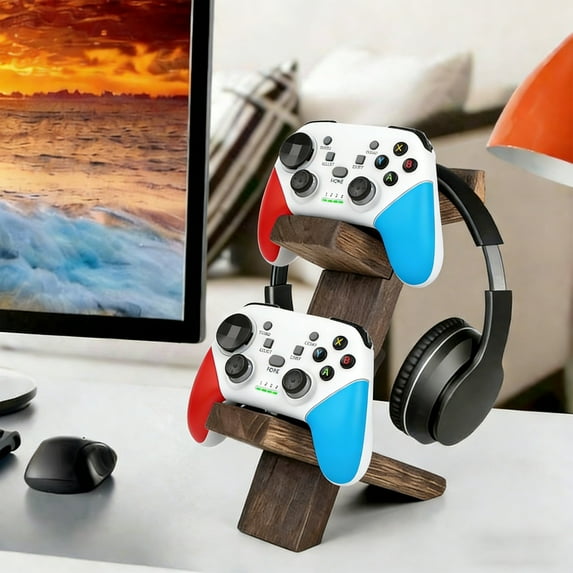 BAOPAI Wooden Game Controller and Headphone Stand Organizer with Multi ...