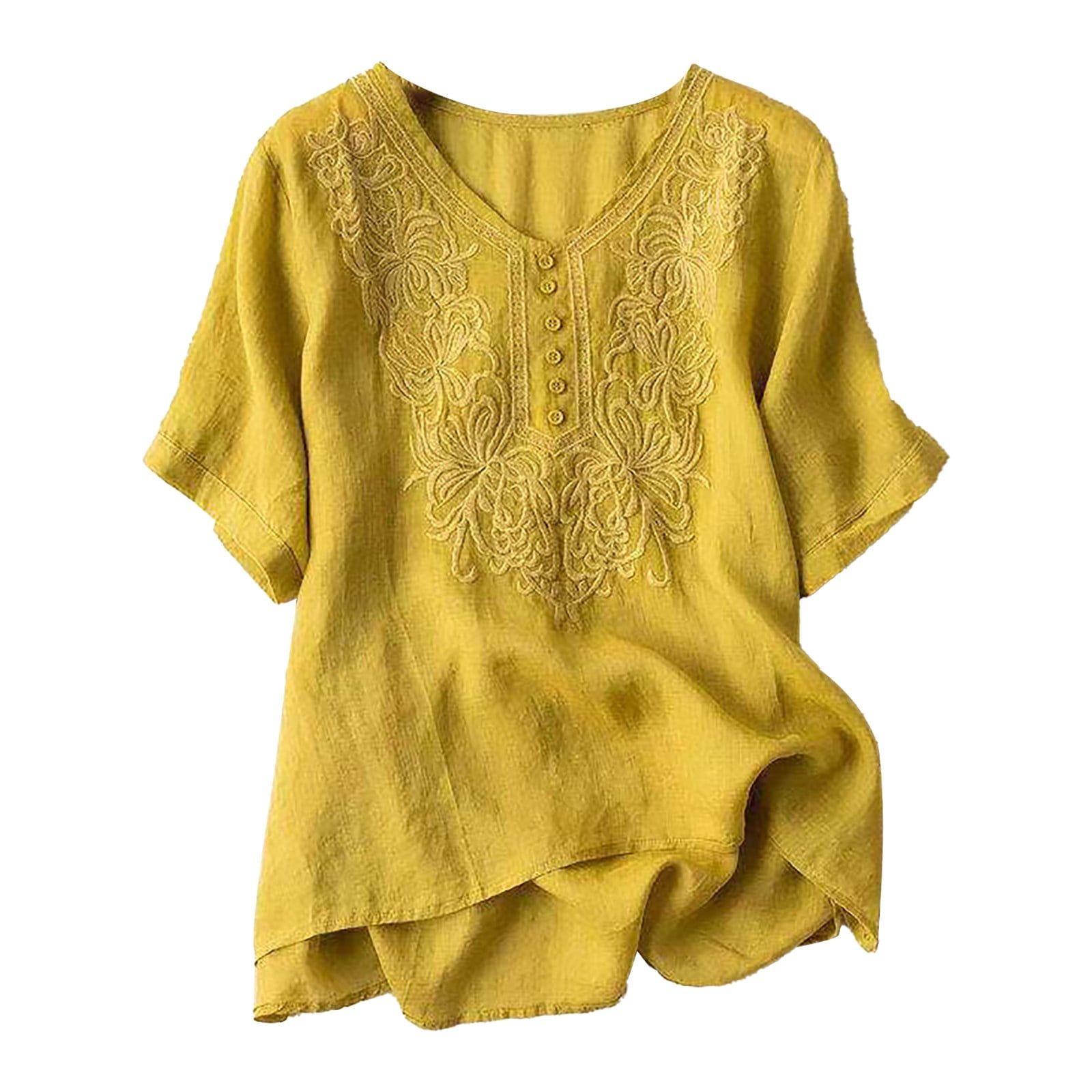 BAOQIN Women's tops Women's Cotton Linen Short Sleeve V Neck Loose ...