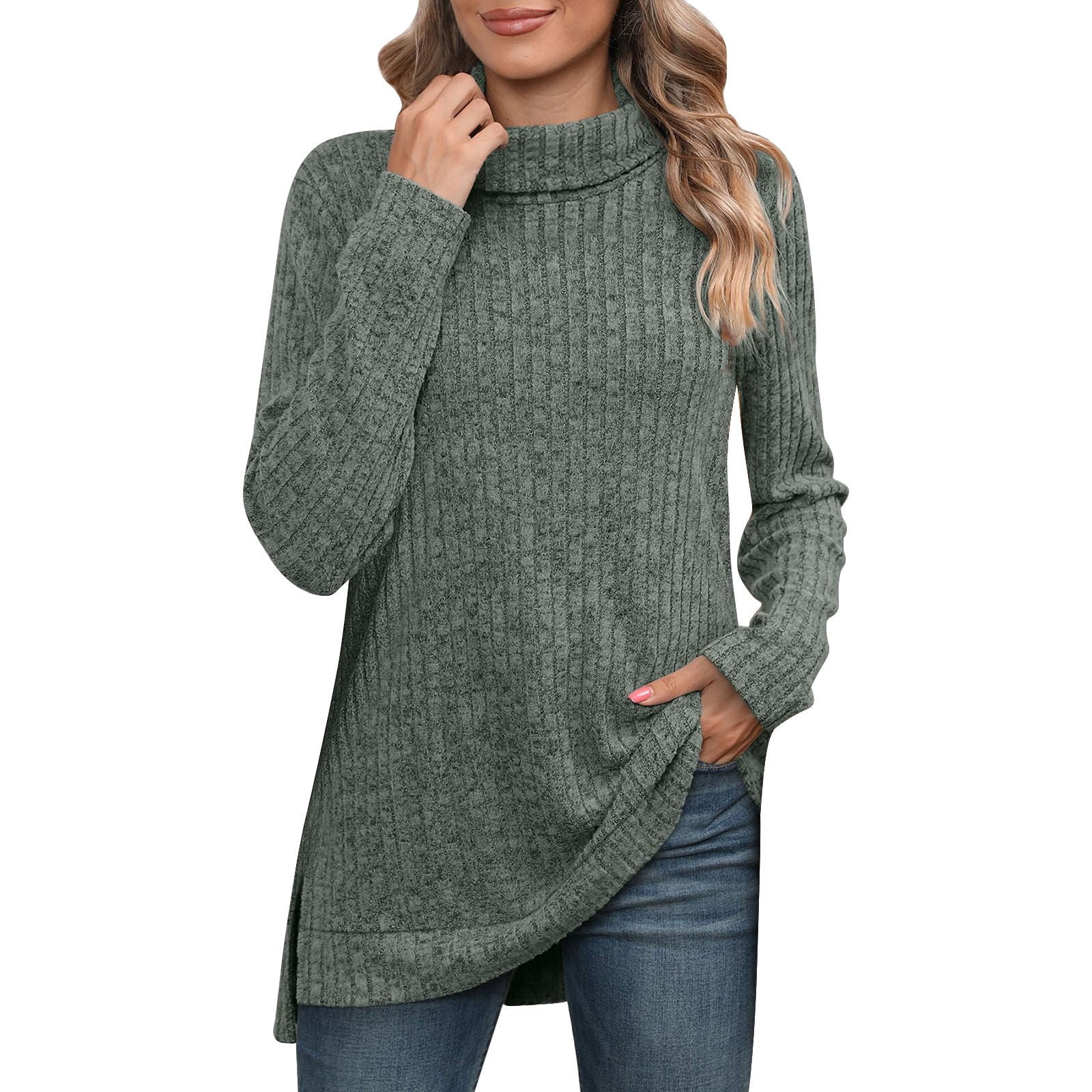 BAOQIN Womens Casual Tops Womens Tunic Tops Turtleneck Long Sleeve Side ...