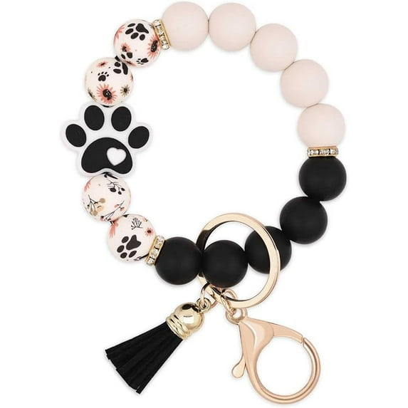 BAOSIWA Silicone Beaded Keychain Wristlet Key Ring Bracelet Cute Car ...