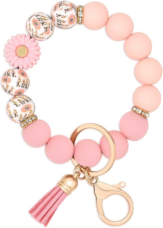 BAOSIWA Silicone Beaded Keychain Wristlet Key Ring Bracelet Cute Car ...