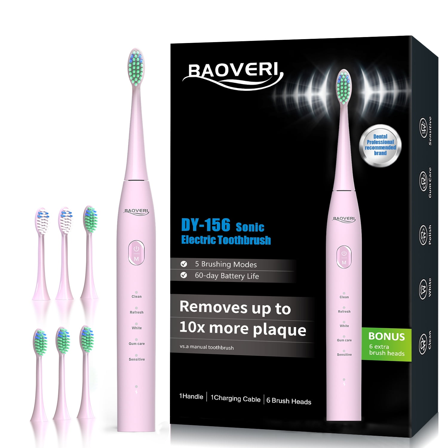 BAOVERI Electric Toothbrush with 6 Brush Heads for Adults&Kids ...