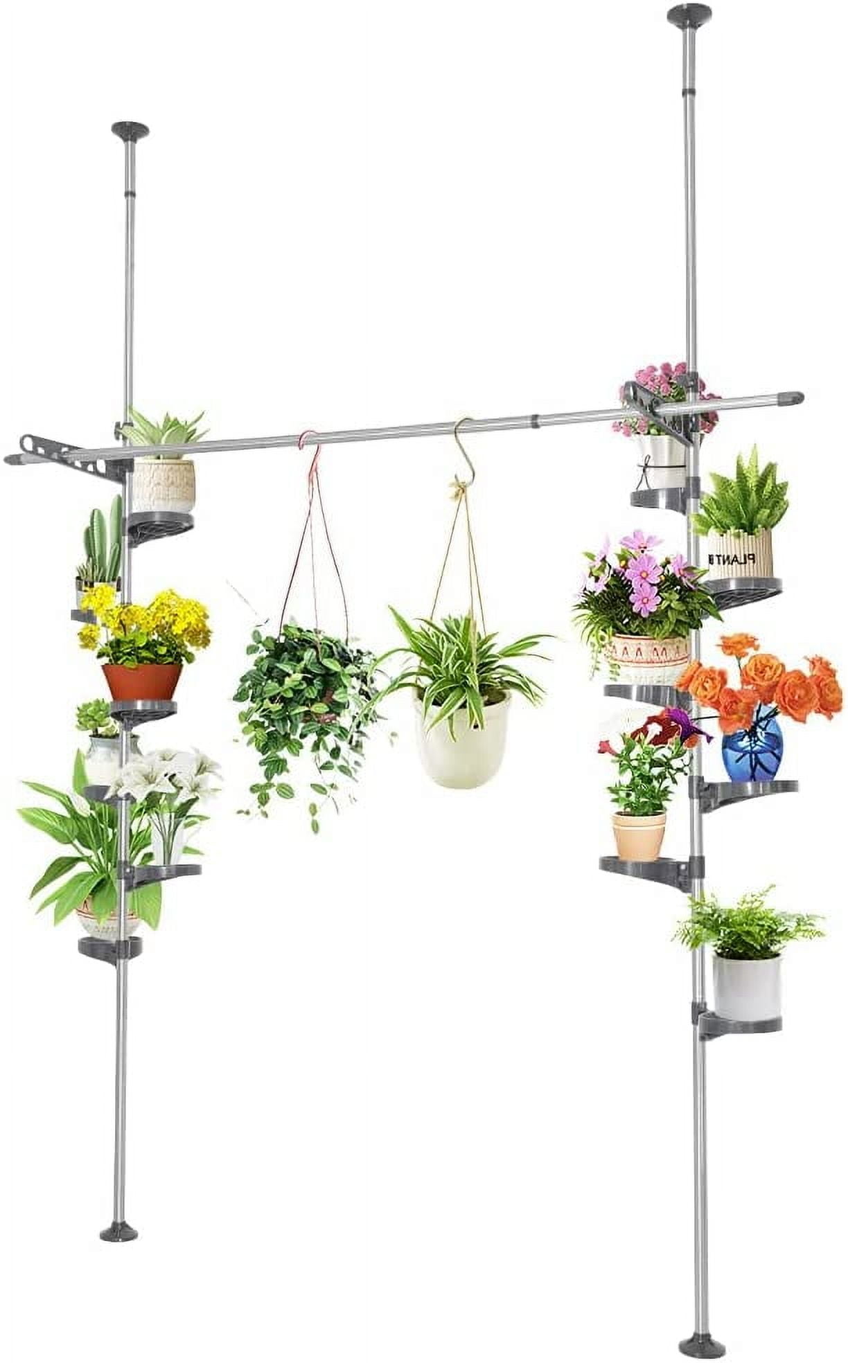 BAOYOUNI Indoor Plant Pole Stand Double Tension Rods Flower Pot Storage ...