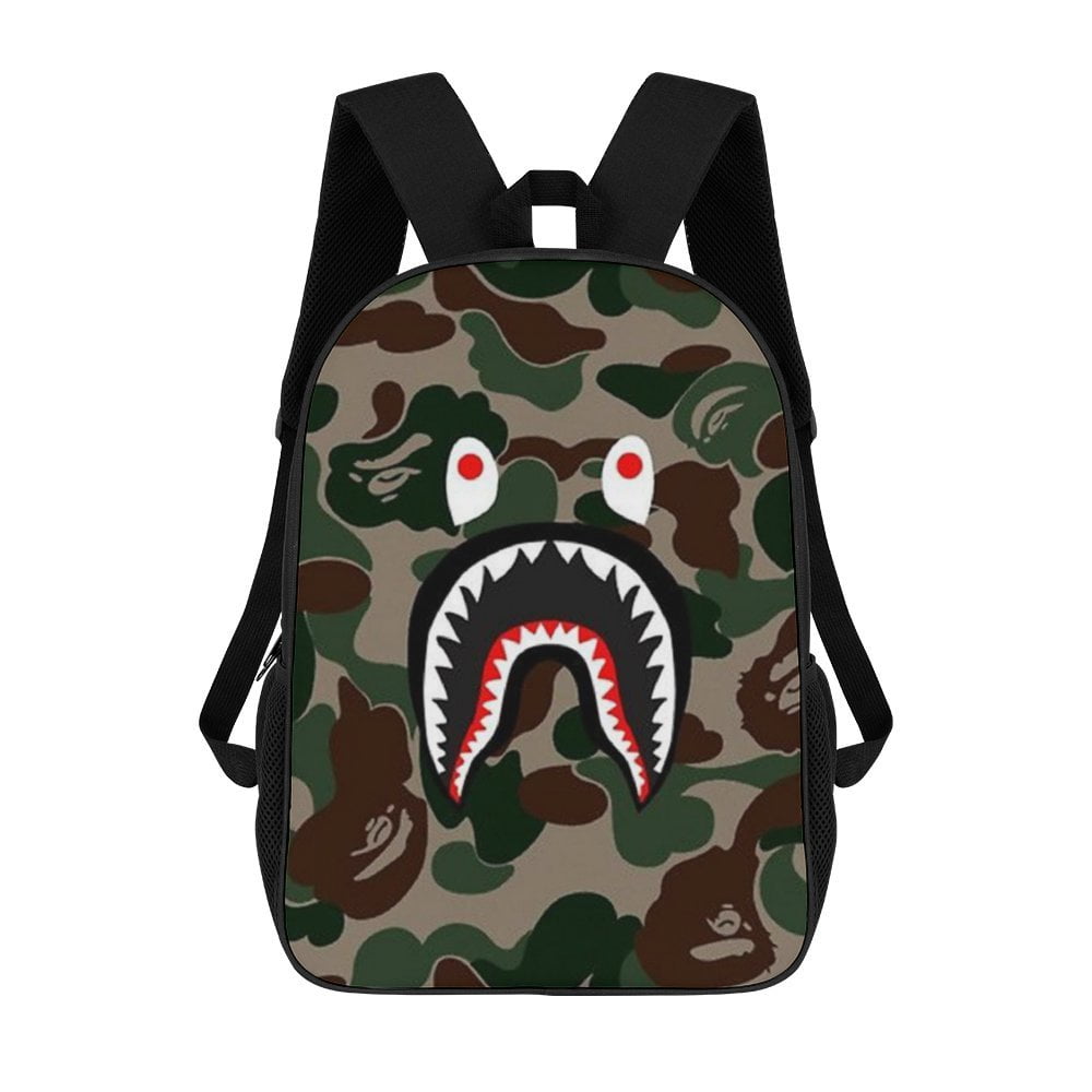 BAPE Camo Shark Backpack 17 Inch Shoulder Bag Sturdy Laptop Backpack ...