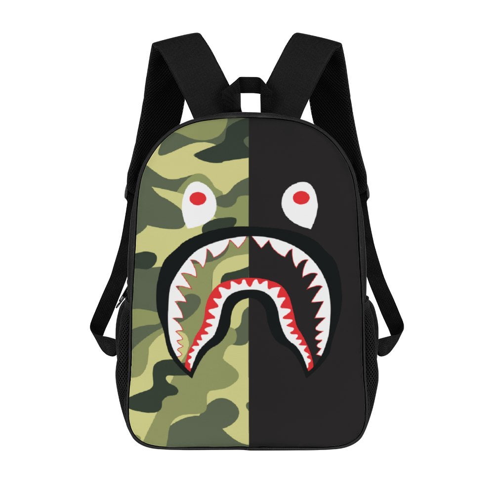 BAPE Camo Shark Backpack 17 Inch Shoulder Bag Sturdy Laptop Backpack ...