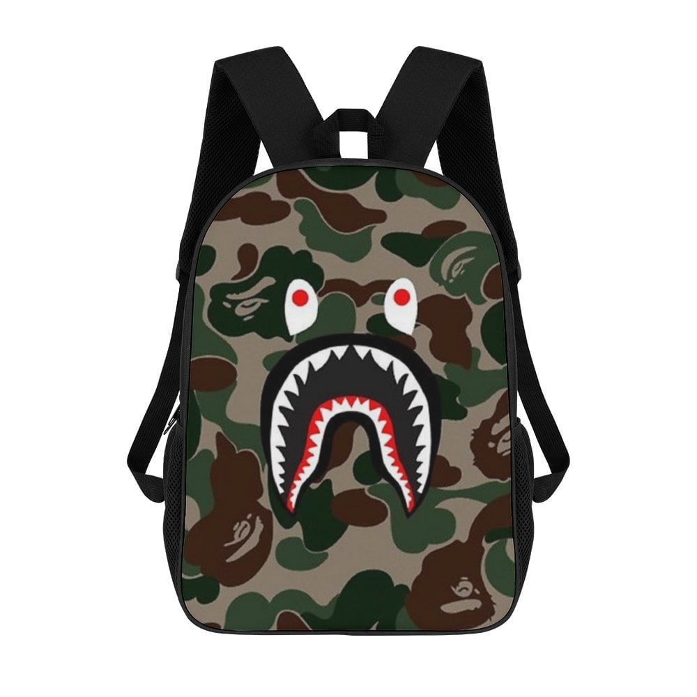 BAPE Camo Shark Backpack 17 Inch Shoulder Bag Sturdy Laptop Backpack ...