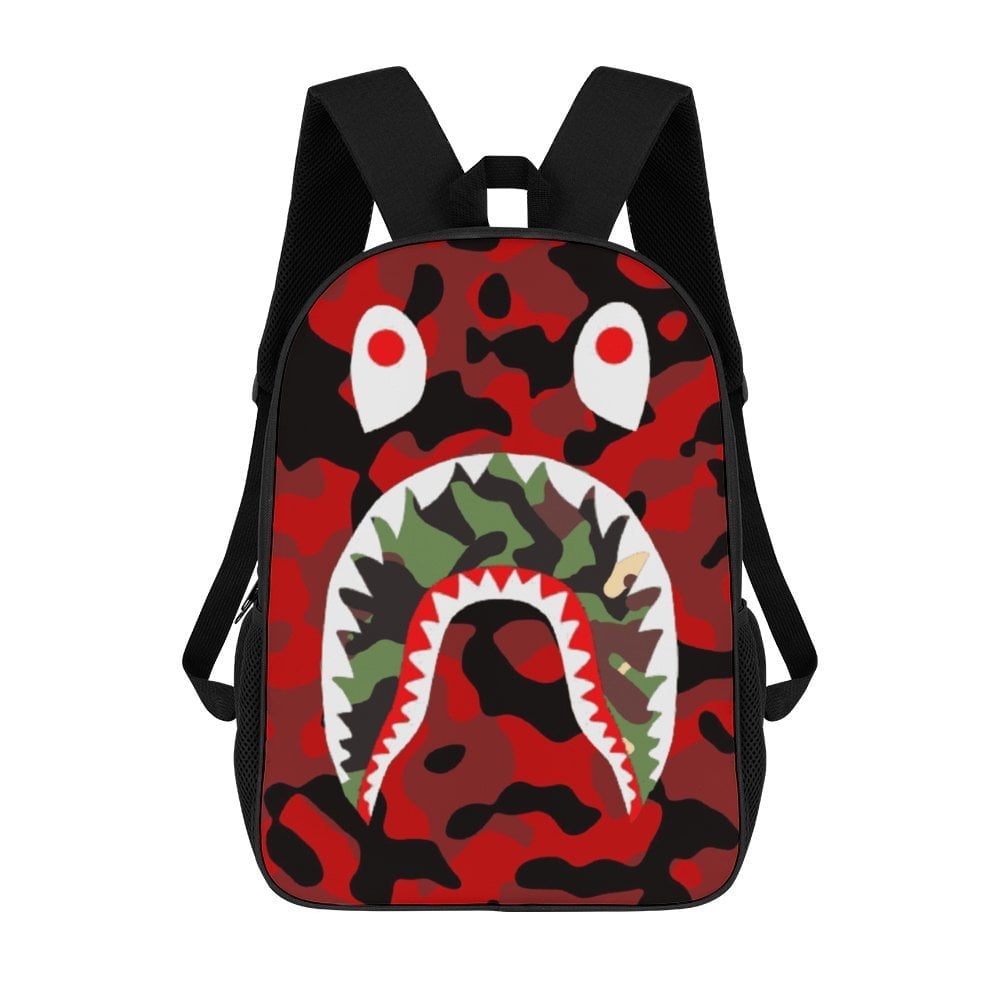 BAPE Camo Shark Backpack 17 Inch Shoulder Bag Sturdy Laptop Backpack ...