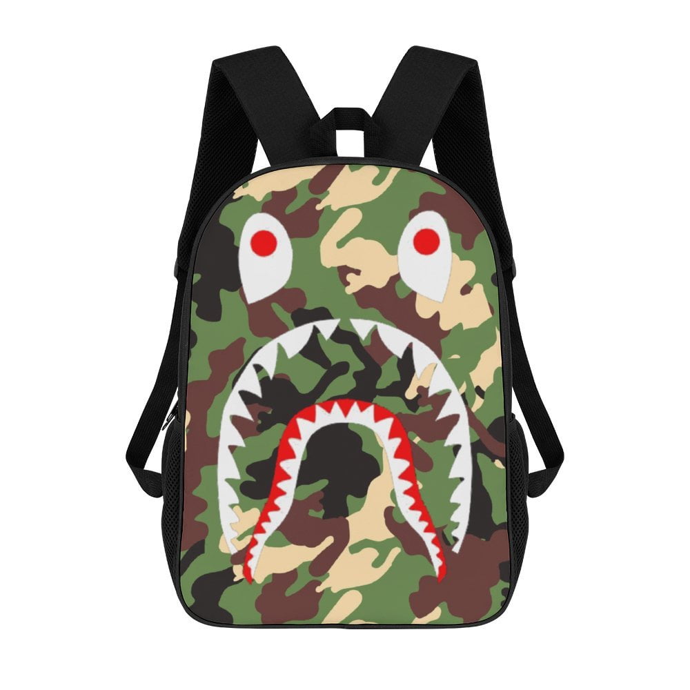 BAPE Camo Shark Backpack 17 Inch Shoulder Bag Sturdy Laptop Backpack ...