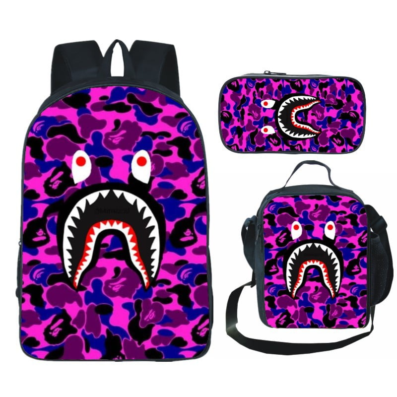 BAPE SHARK APE Anime Backpacks Sets, Cartoon Laptop Backpack with Lunch ...