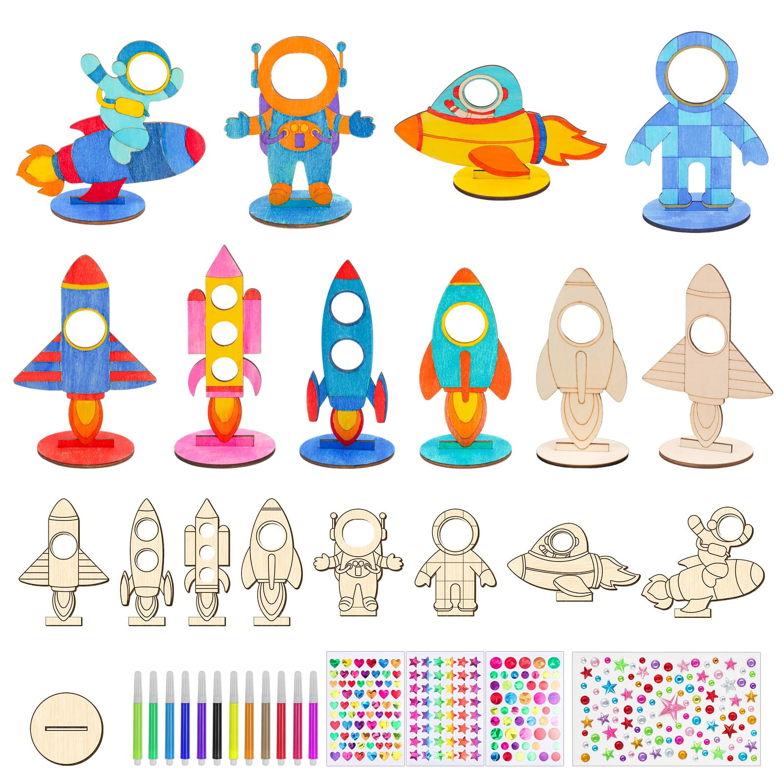 BAPHILE 24 Pcs Rocket Space Wooden Craft Kit Rocket for Painting ...