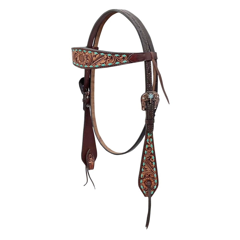 BAR H EQUINE Western Handtooled Genuine Leather Horse Headstall Tack ...
