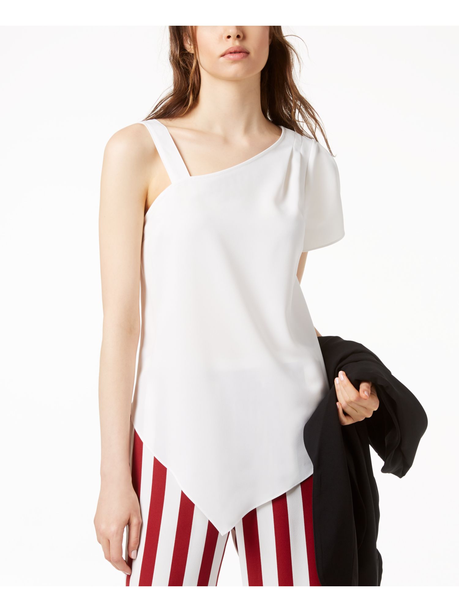 BAR III $59 Womens New 1254 Ivory Asymmetrical One-shoulder Top M B+B ...