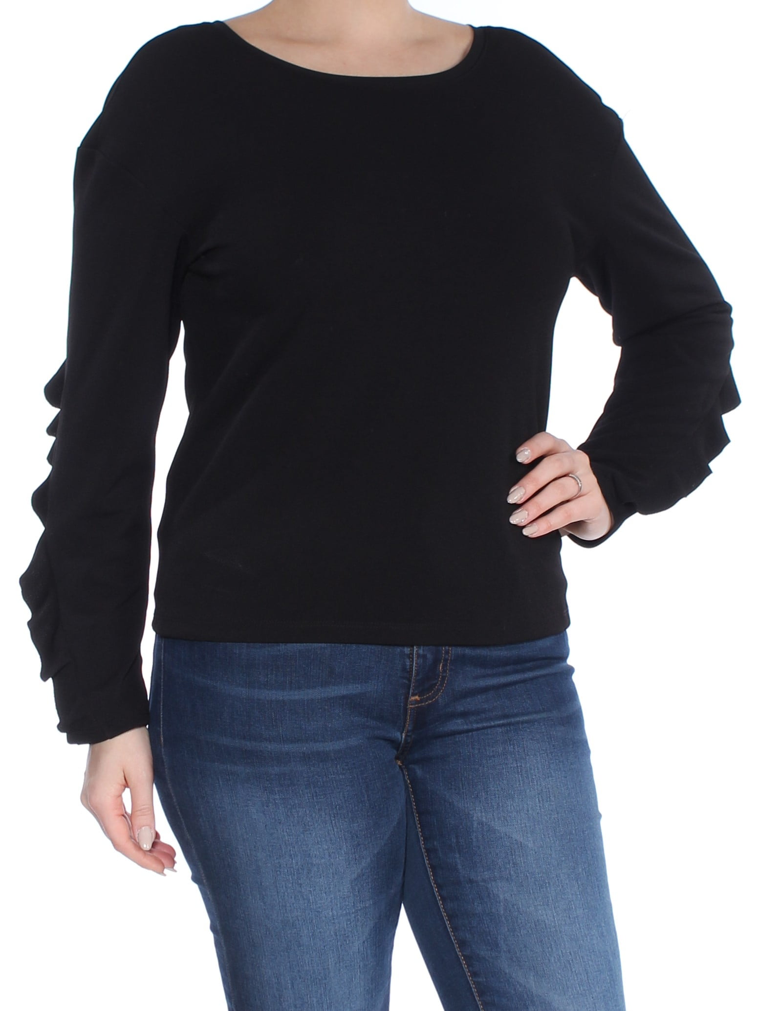 BAR III $60 Womens New 2696 Black Ruffled Low Back Long Sleeve Top S B ...