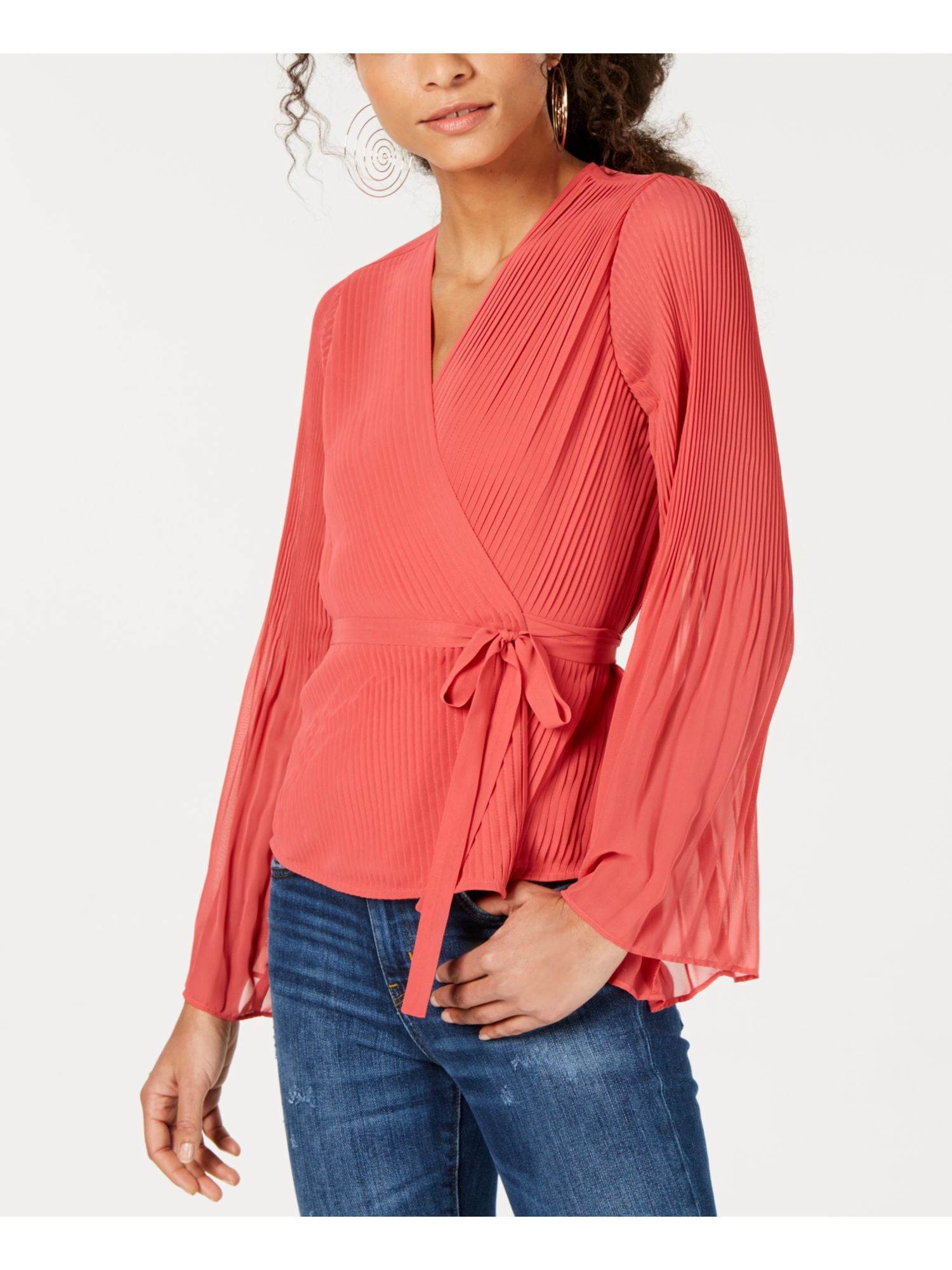 BAR III $70 Womens New 0156 Red Belted Bell Sleeve V Neck Wrap Casual ...